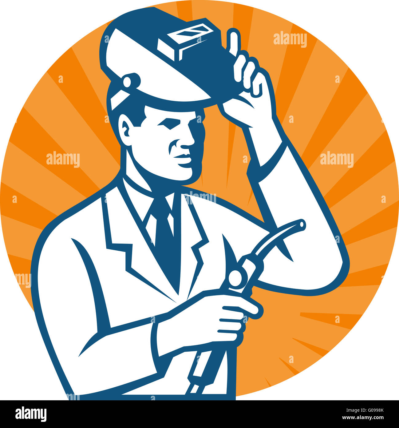 Scientist Researcher With Welding Torch Welder Visor Stock Photo - Alamy
