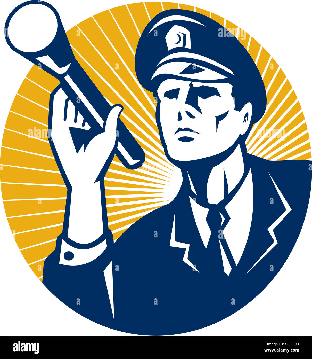 Policeman Security Guard With Flashlight Retro Stock Photo - Alamy