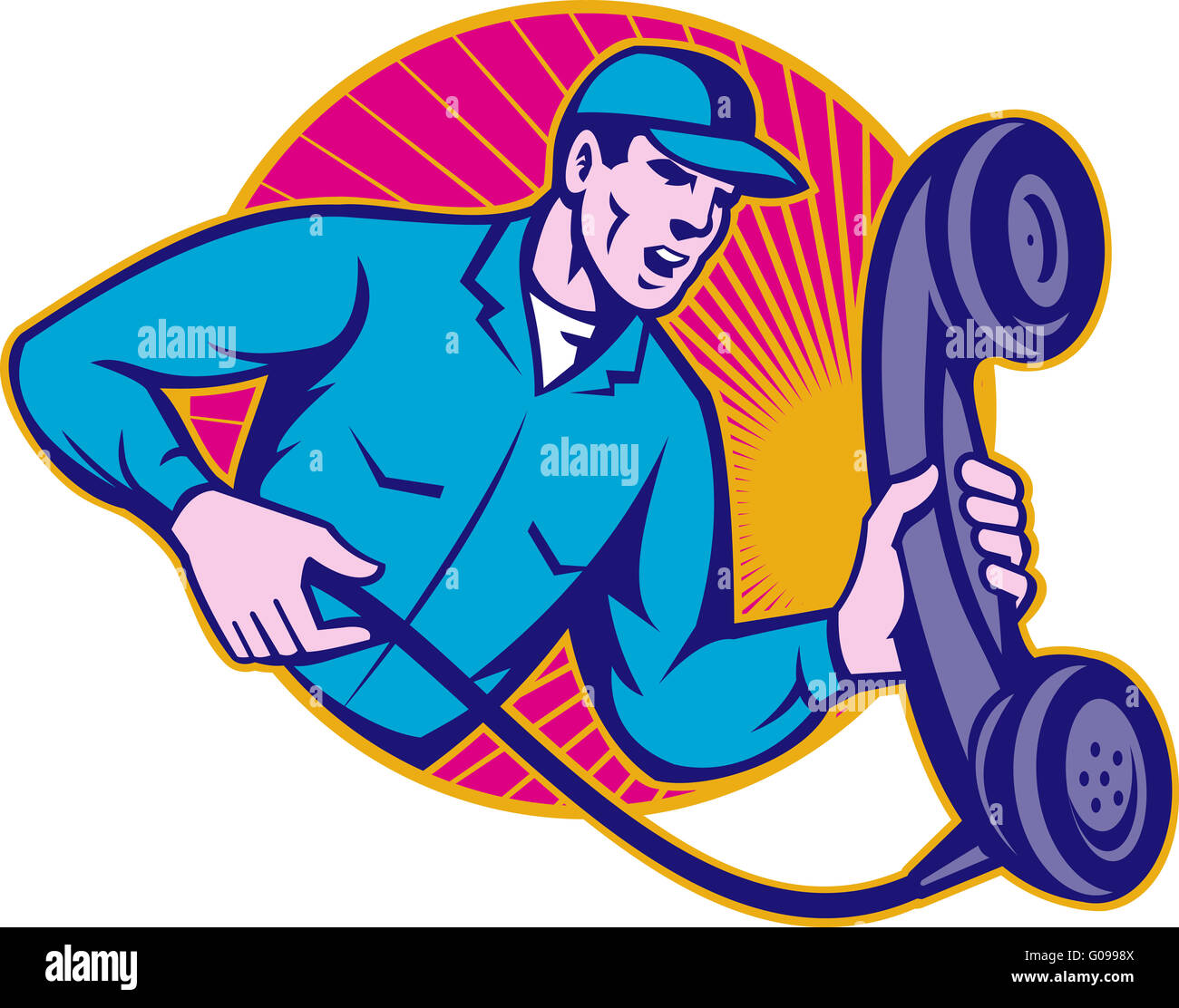 Telephone Repairman Worker Holding Retro Phone Stock Photo - Alamy