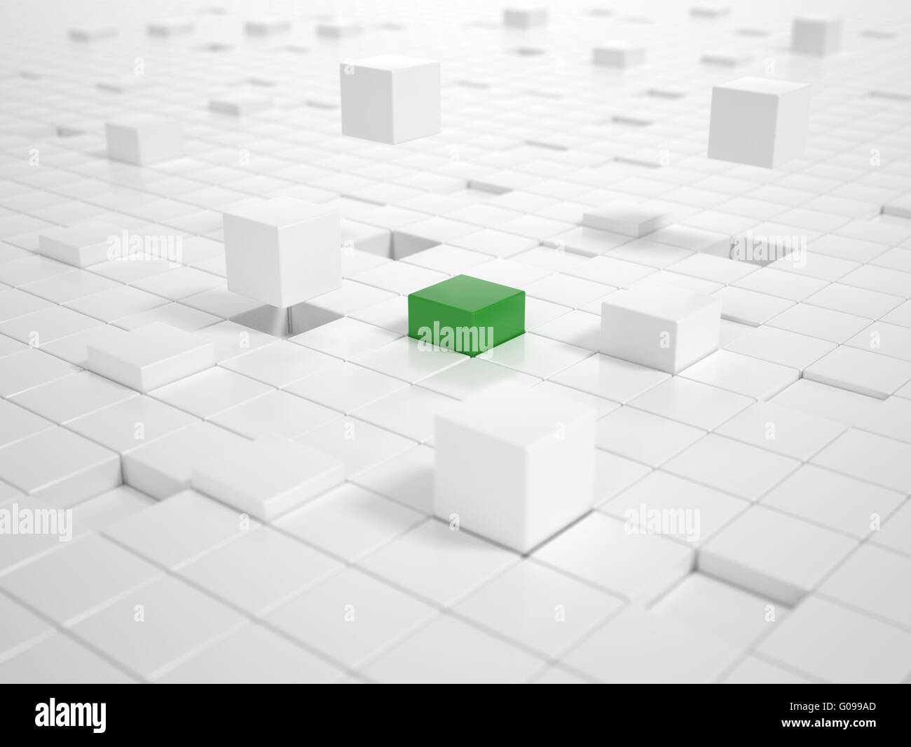 White Cubes and one green Cube building a Platform Stock Photo - Alamy
