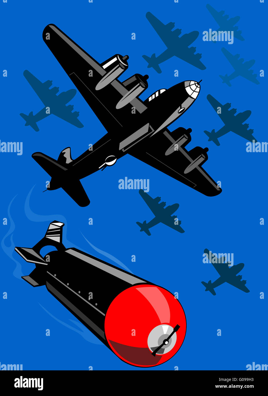 World War Two Bomber Airplanes Drop Bomb Retro Stock Photo - Alamy