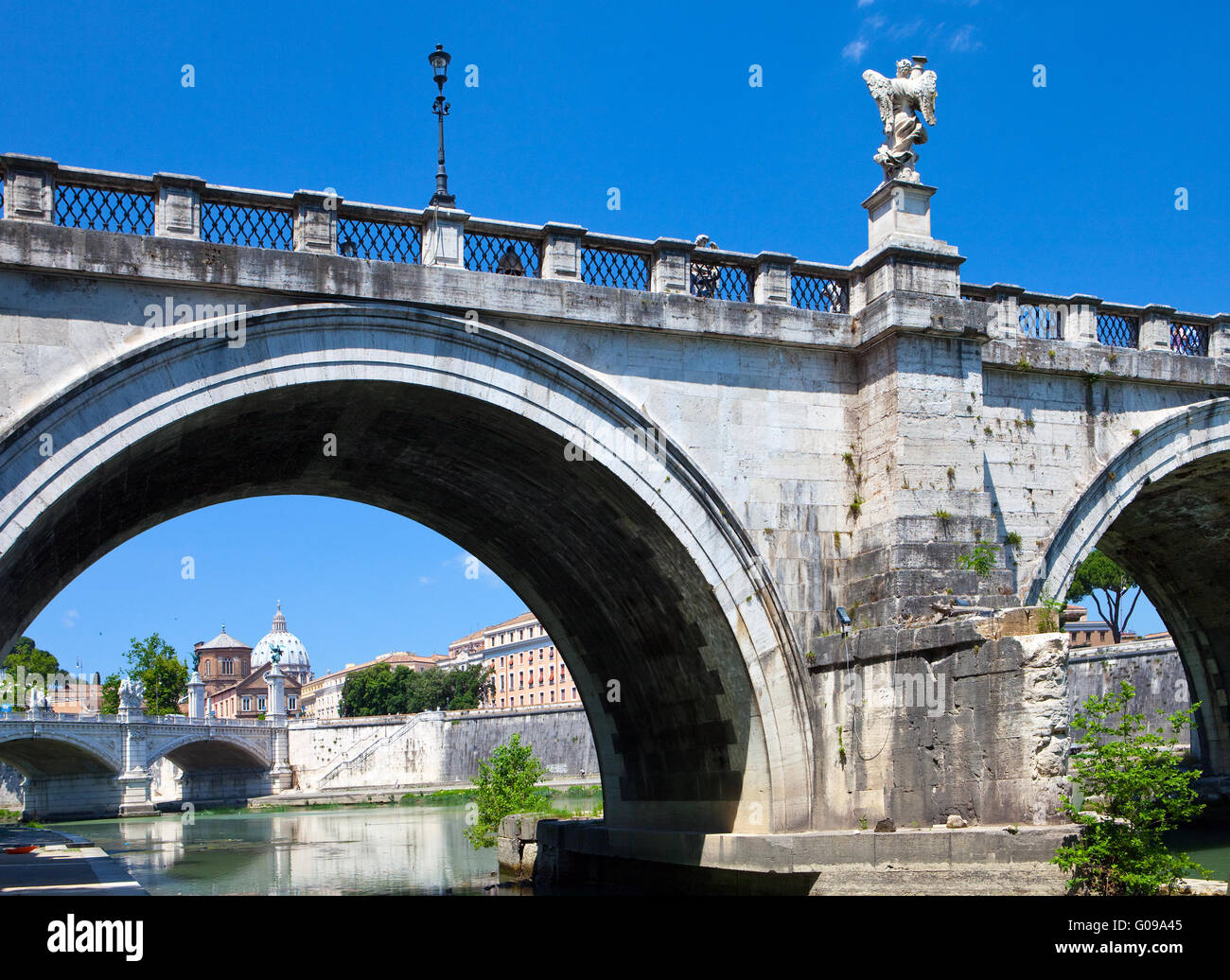 View of famous Sant' Angelo Bridge. River Tiber Stock Photo - Alamy