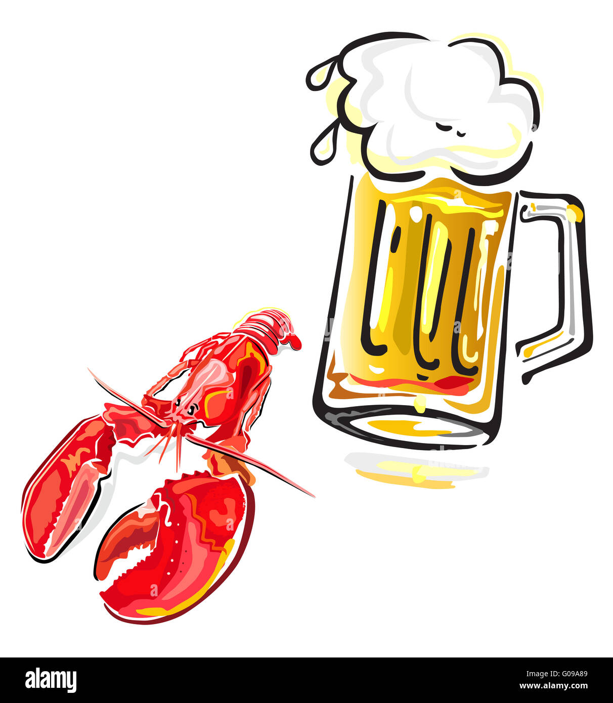 Crawfish and beer isolated on white background Stock Photo - Alamy