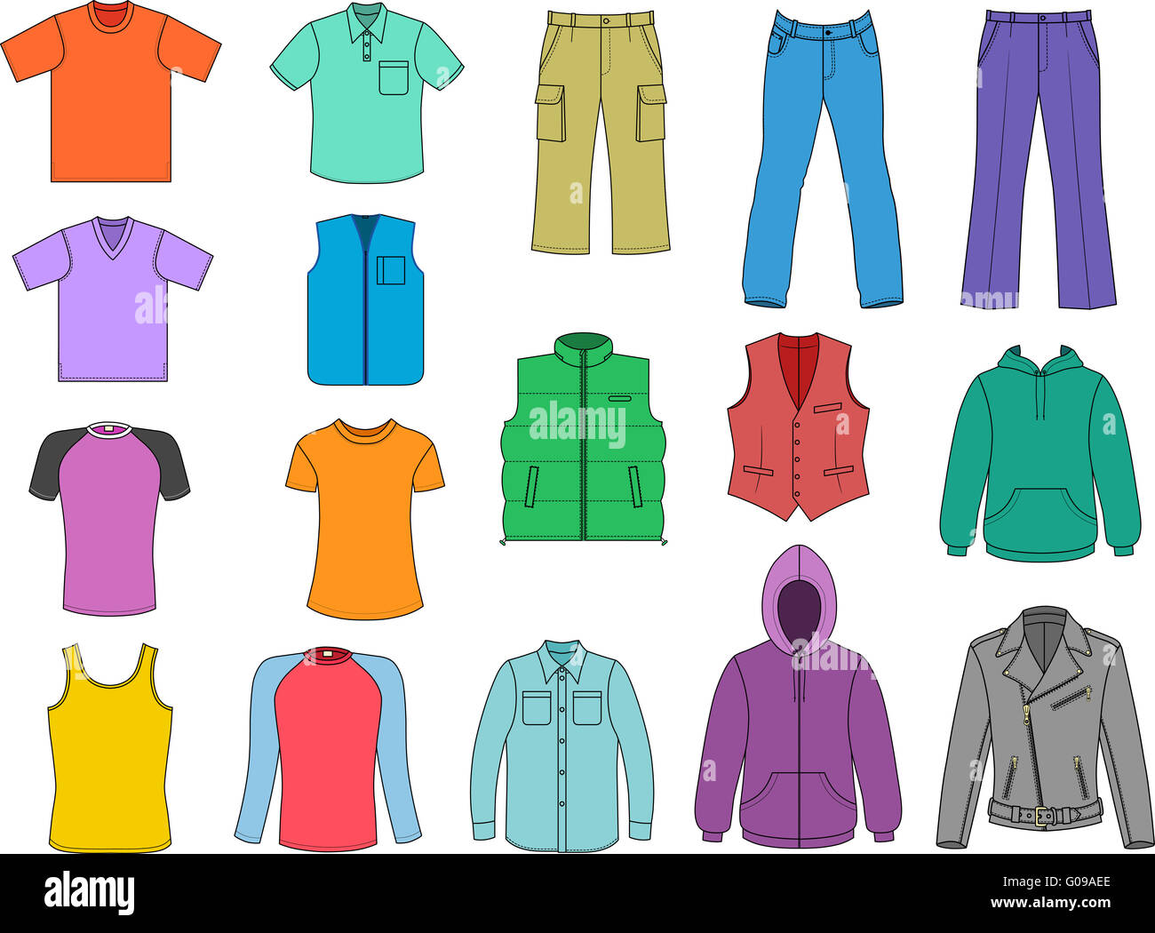 Man clothes colored collection isolated on white Stock Photo - Alamy
