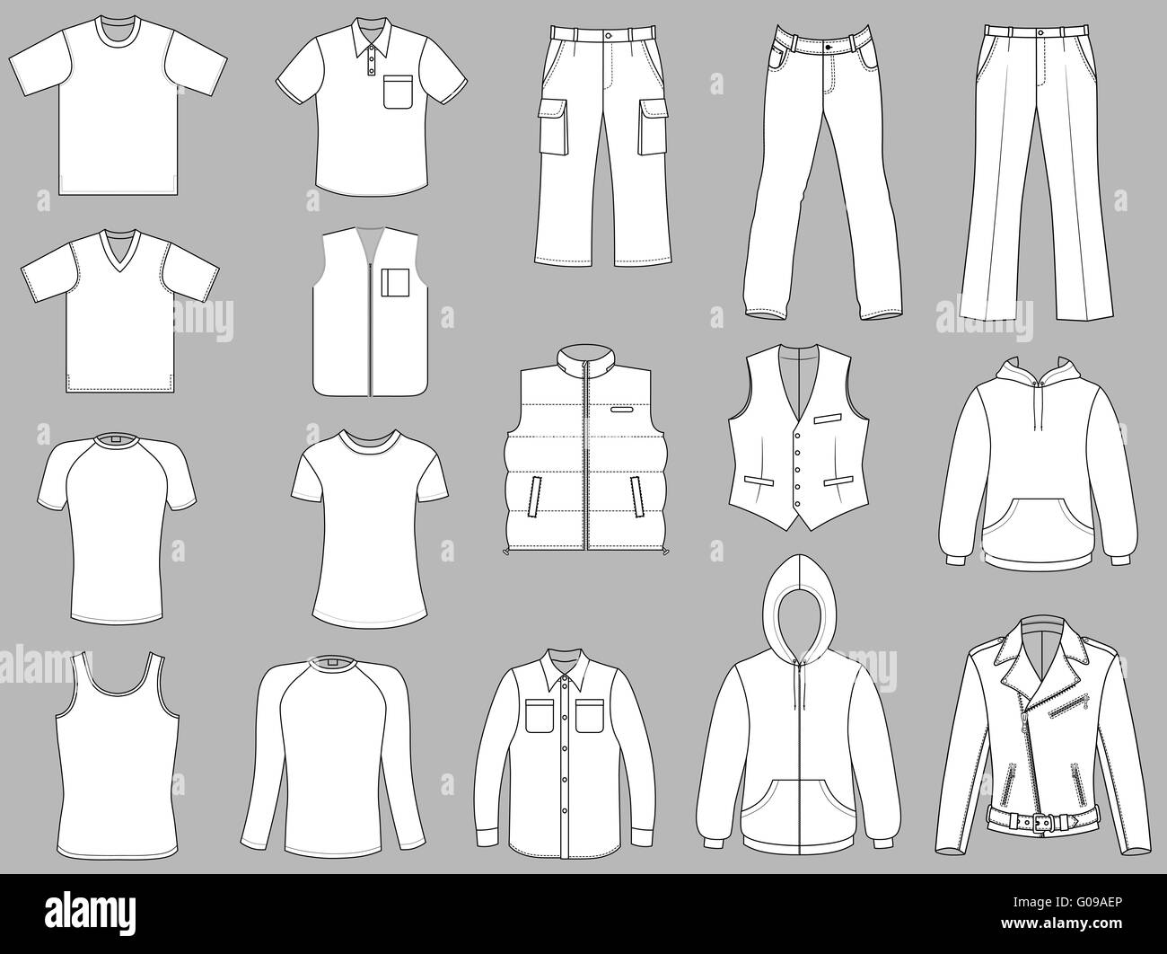 Man clothes greyscale collection isolated on grey Stock Photo - Alamy