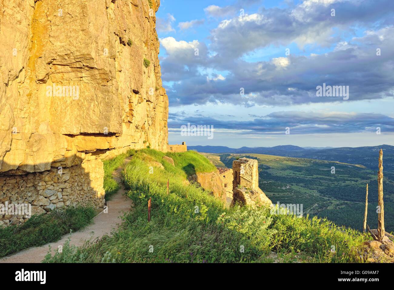 Sunset landscape with mountain view. Ares in Spain Stock Photo - Alamy