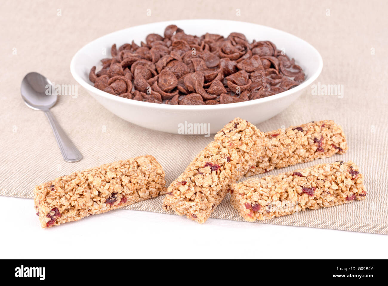 Chocolate cereals and bars with fruits Stock Photo - Alamy