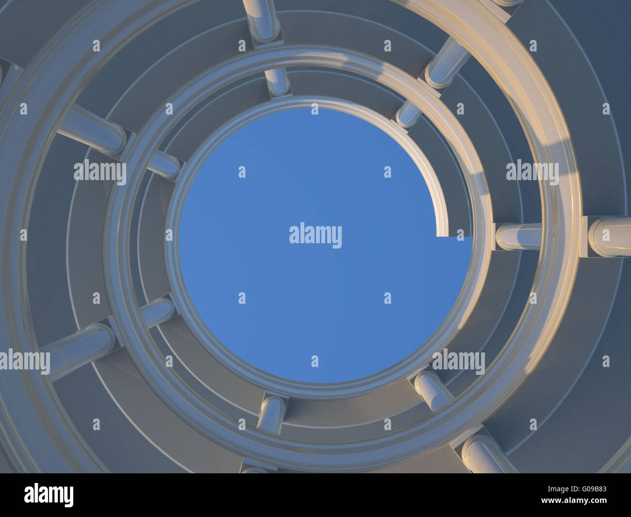 Circular stairway with blue sky in background Stock Photo - Alamy
