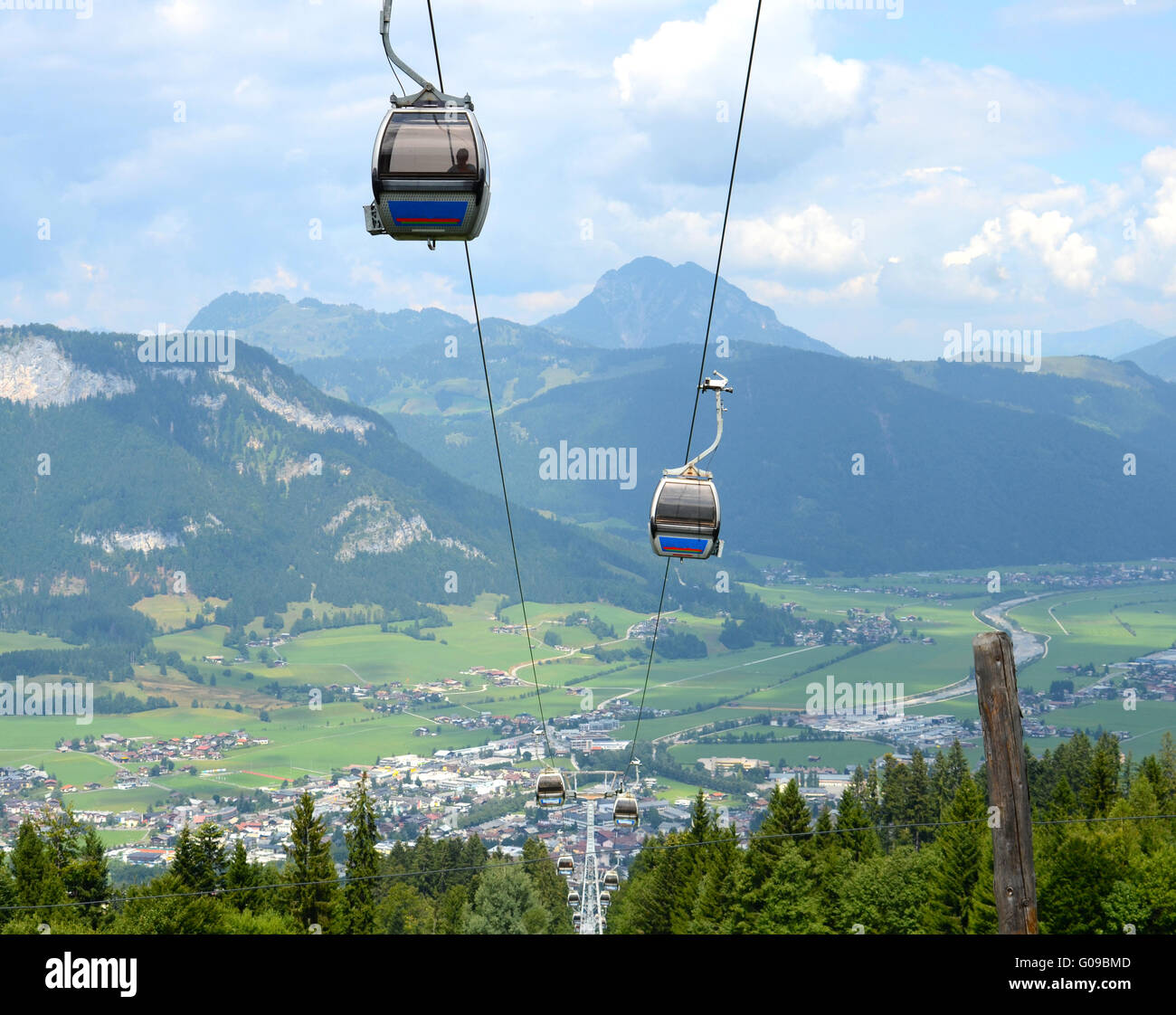 Cable Cars On An Alpine Mountainside In Austria Stock Photo - Alamy