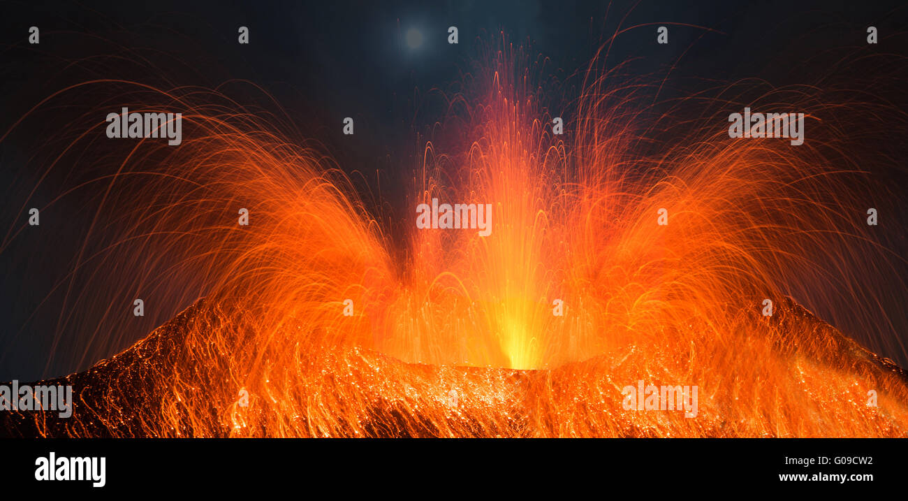 Full moon eruption of a volcano Stock Photo - Alamy