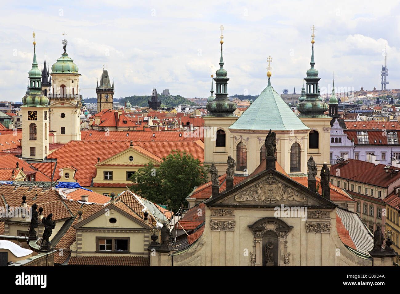 Towers of temples and sculptures on the roofs in the historic center of ...