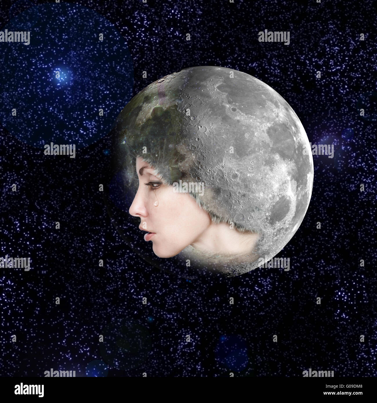 Woman face moon smile hi-res stock photography and images - Alamy