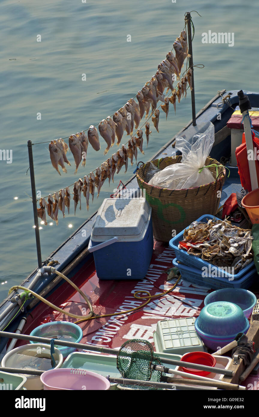 Fish is hanging on a string for drying, Hong Kong Stock Photo - Alamy