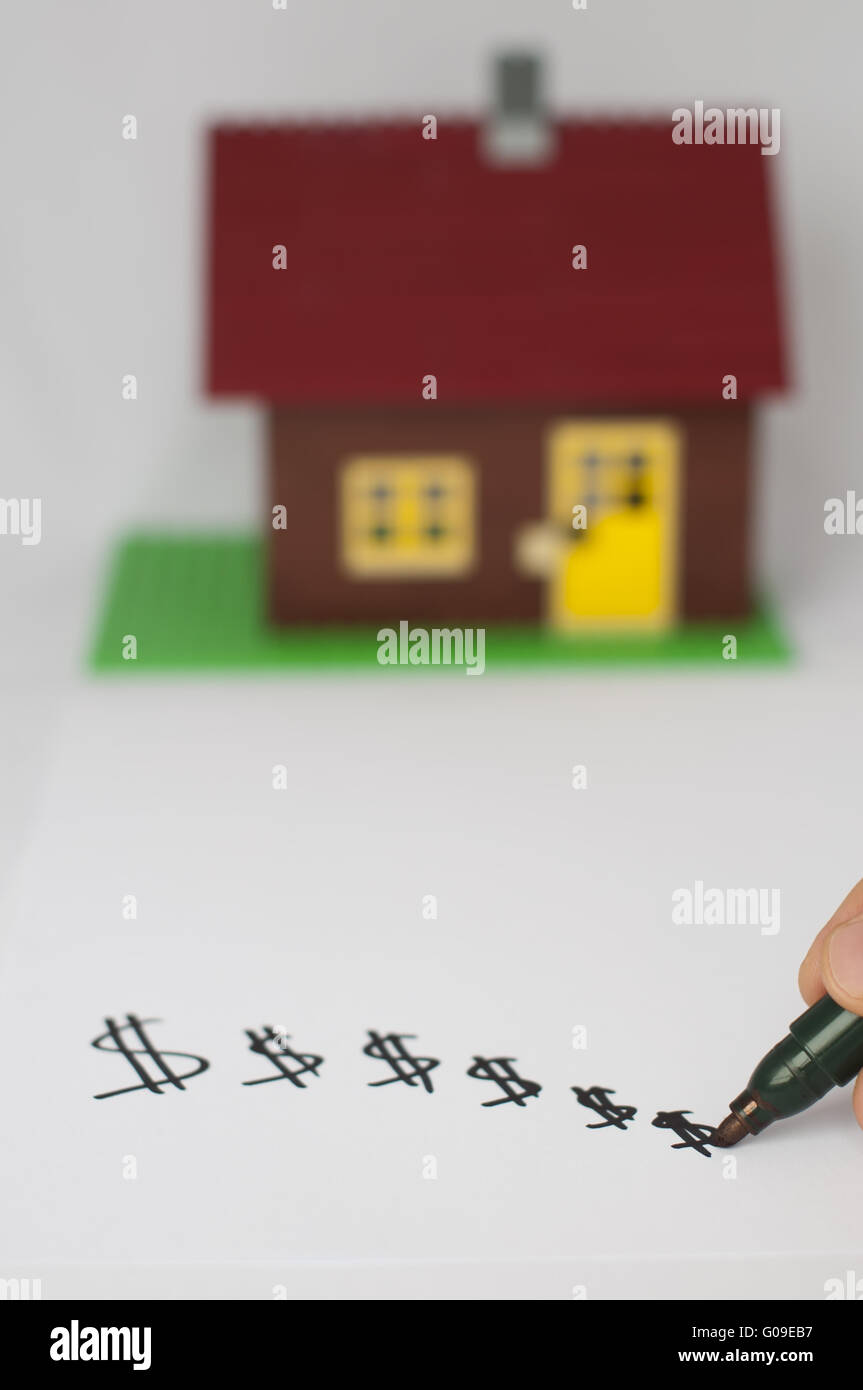 Hand write dollar symbols and house on background Stock Photo - Alamy
