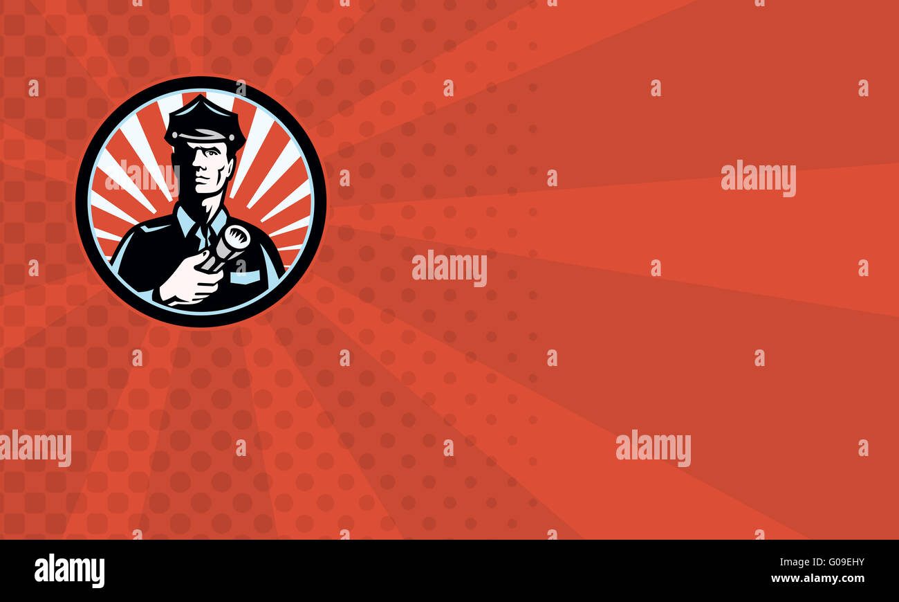 Policeman Security Guard With Flashlight Retro Stock Photo - Alamy