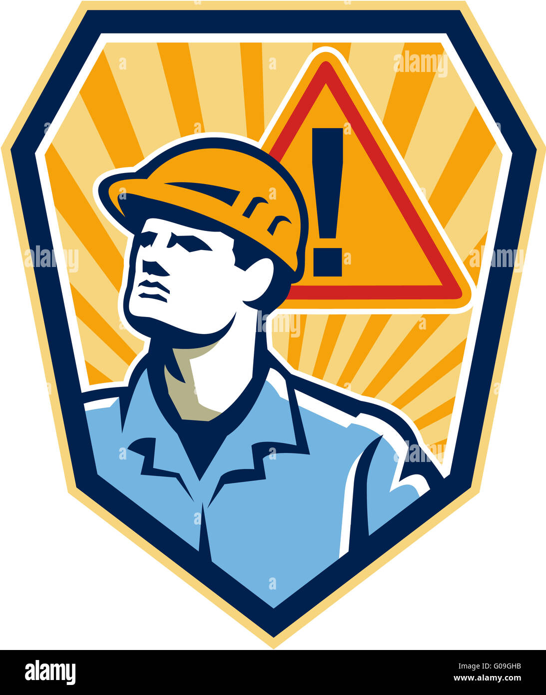 Contractor Construction Worker Caution Sign Retro Stock Photo - Alamy