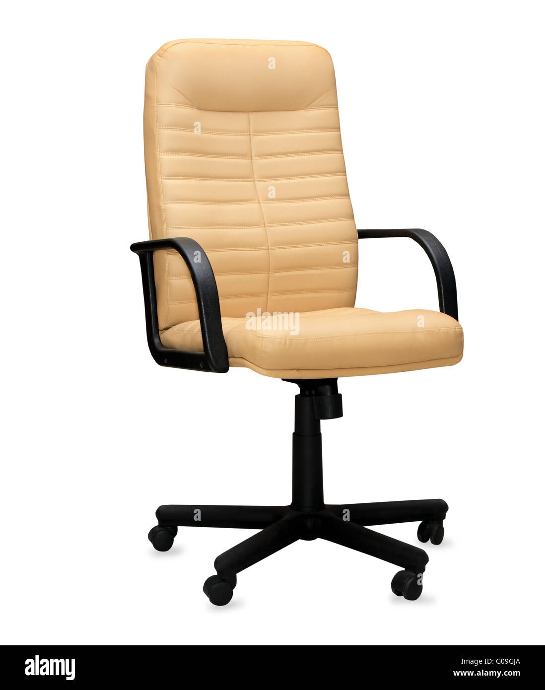 The office chair from beige leather. Isolated Stock Photo - Alamy