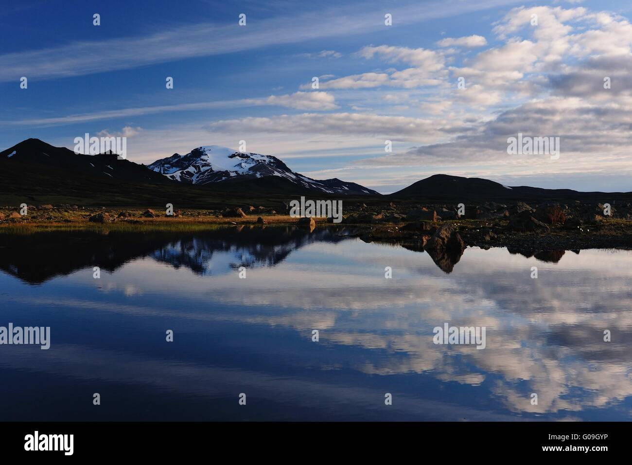 Volcano Snaefell with water reflection, Iceland Stock Photo - Alamy