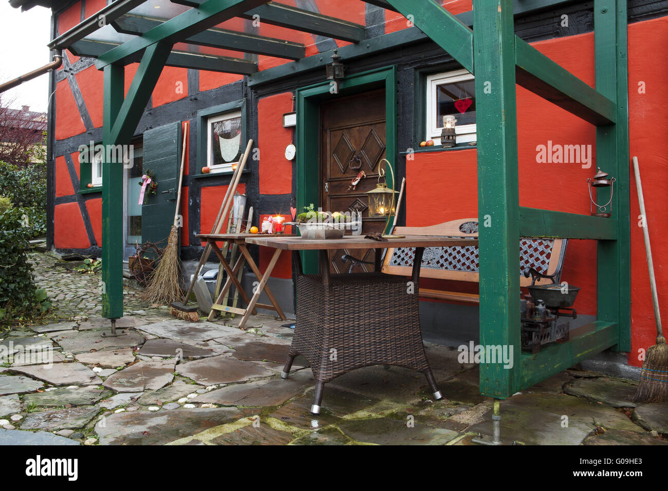 red half-timber house Stock Photo - Alamy