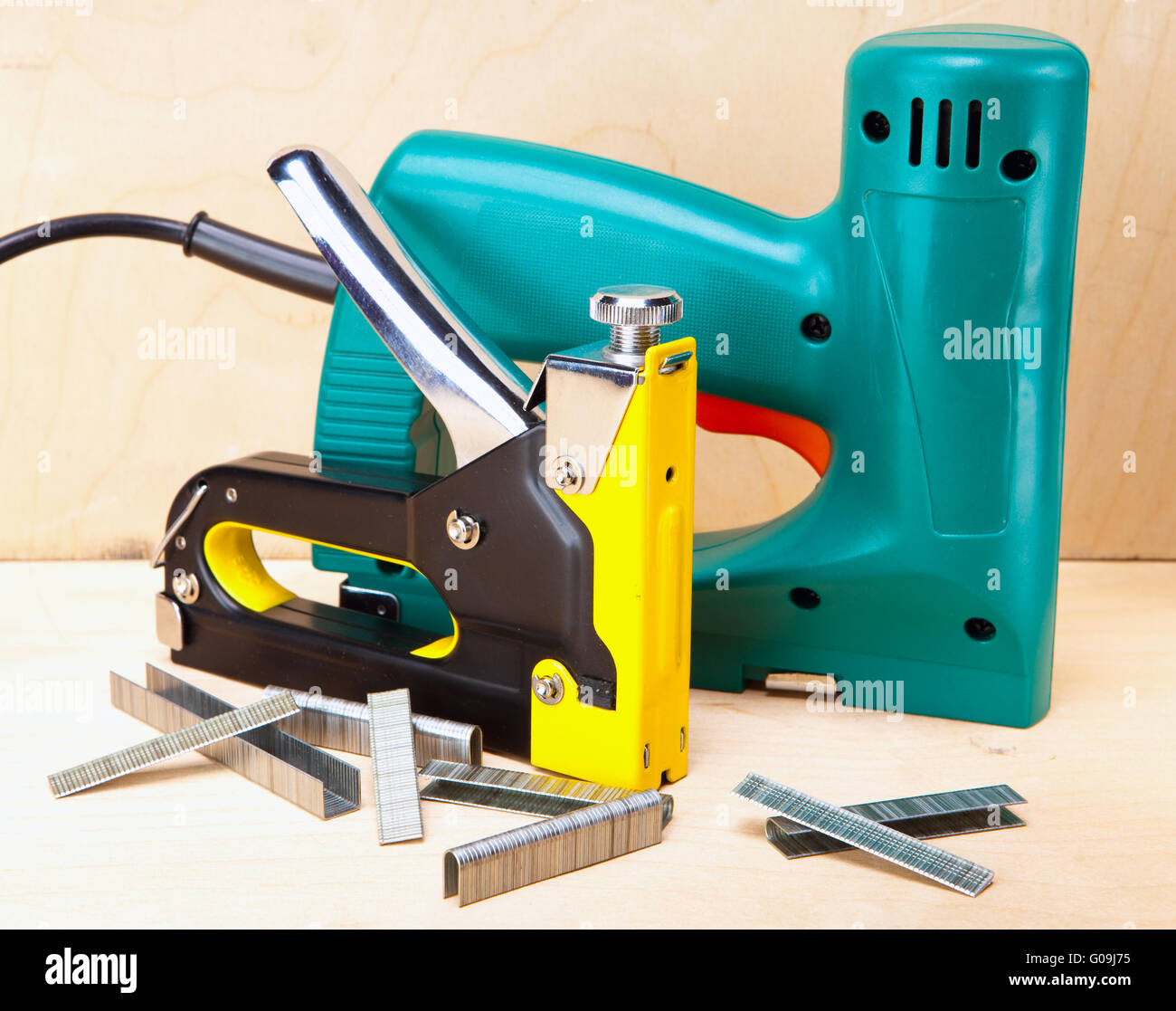 The tool - staplers electrical and manual mechanic Stock Photo - Alamy