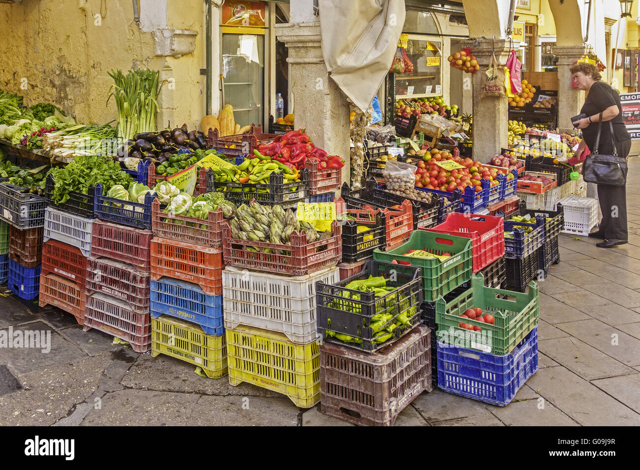 Shopping For Fruit and Vegetables Corfu Greece Stock Photo - Alamy
