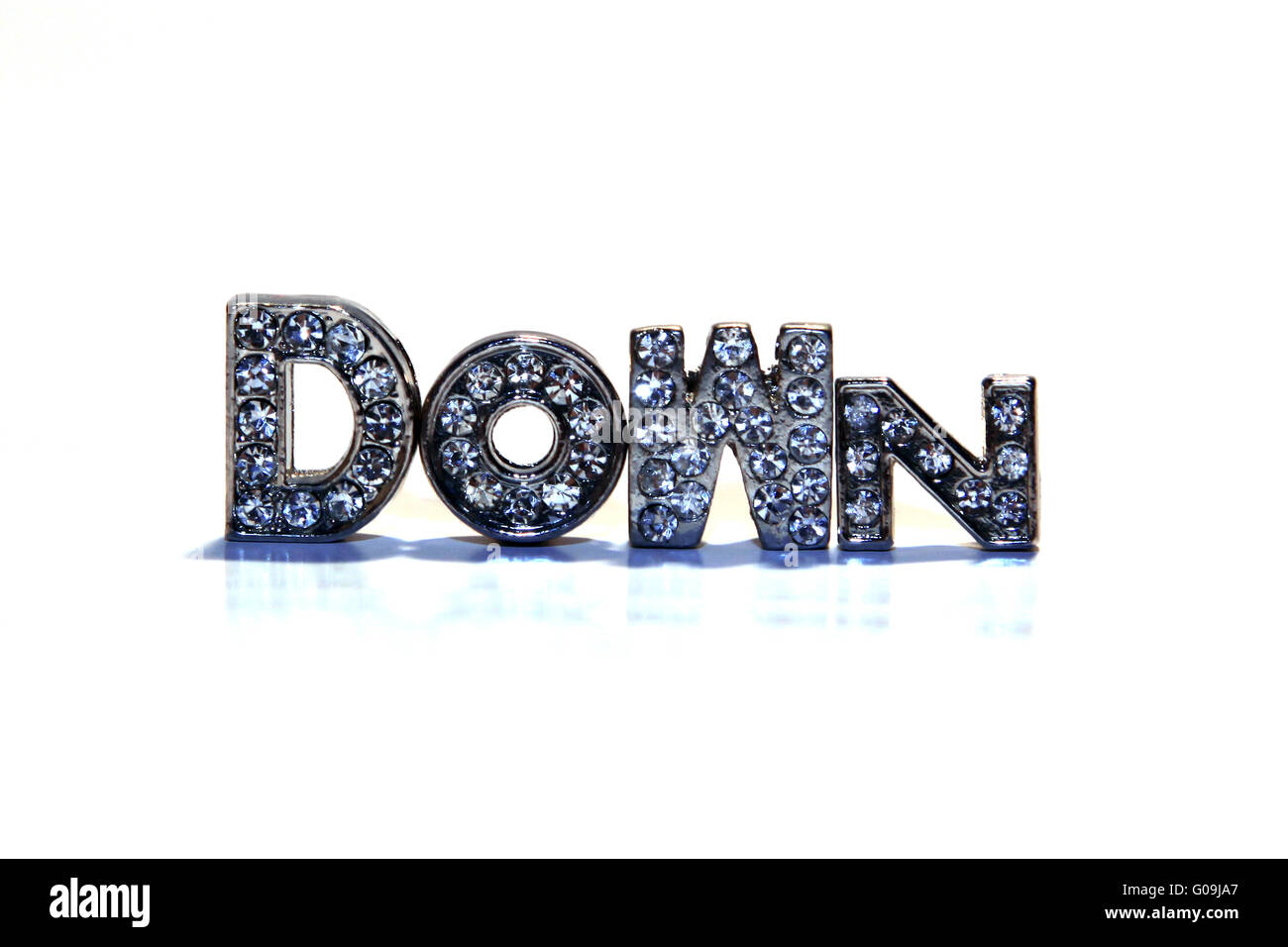 Word DOWN isolated on white background Stock Photo - Alamy
