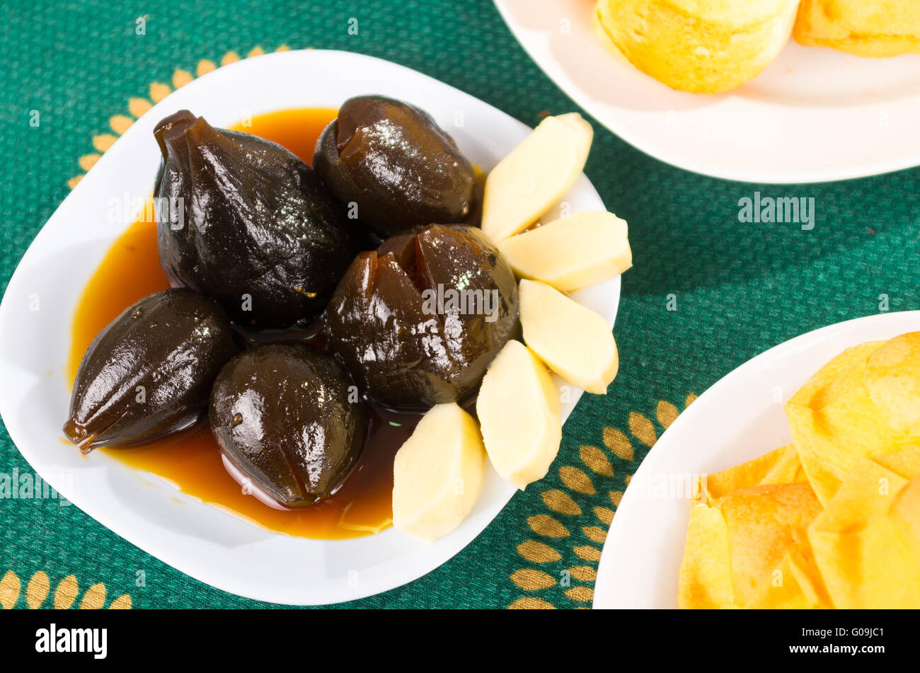 Traditional and delicious ecuadorian dessert, figs with honey and ...