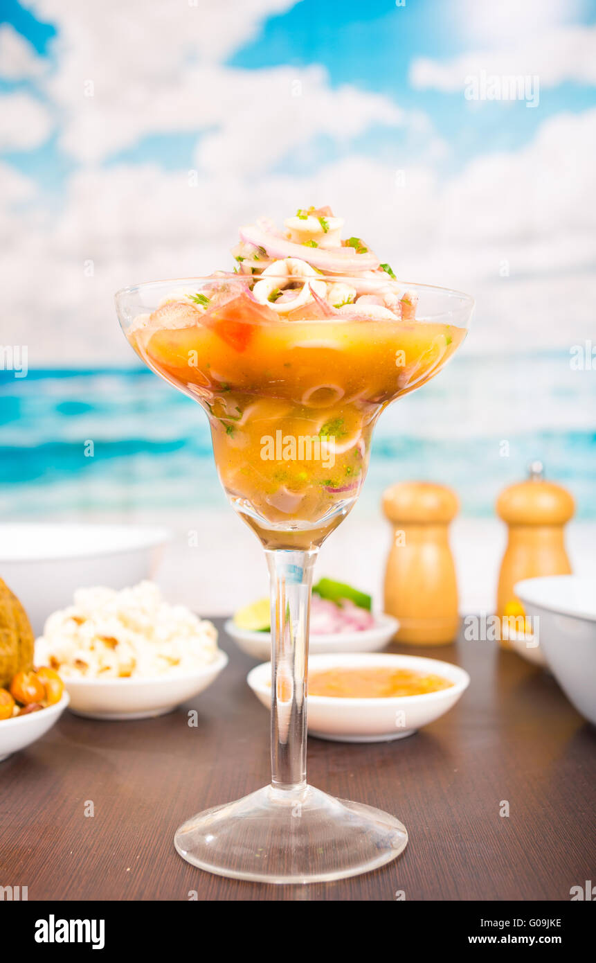 Fancy and elegant way to serving squid and octopus ceviche Stock Photo ...