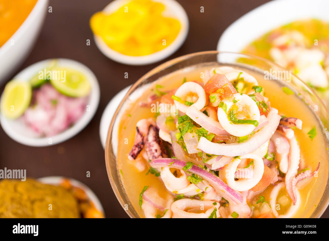 Spectacular squid and octopus ceviche, red onion and coriander main ...