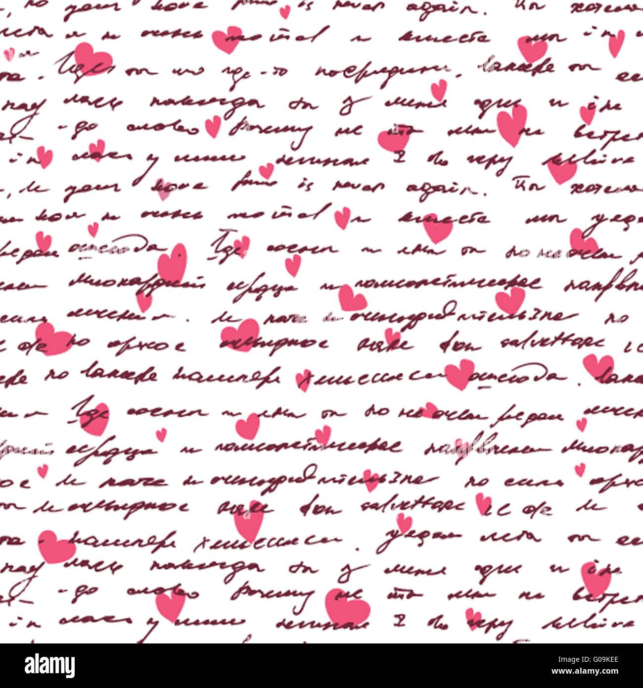 Love background with seamless hand drawn text and small hearts Stock ...