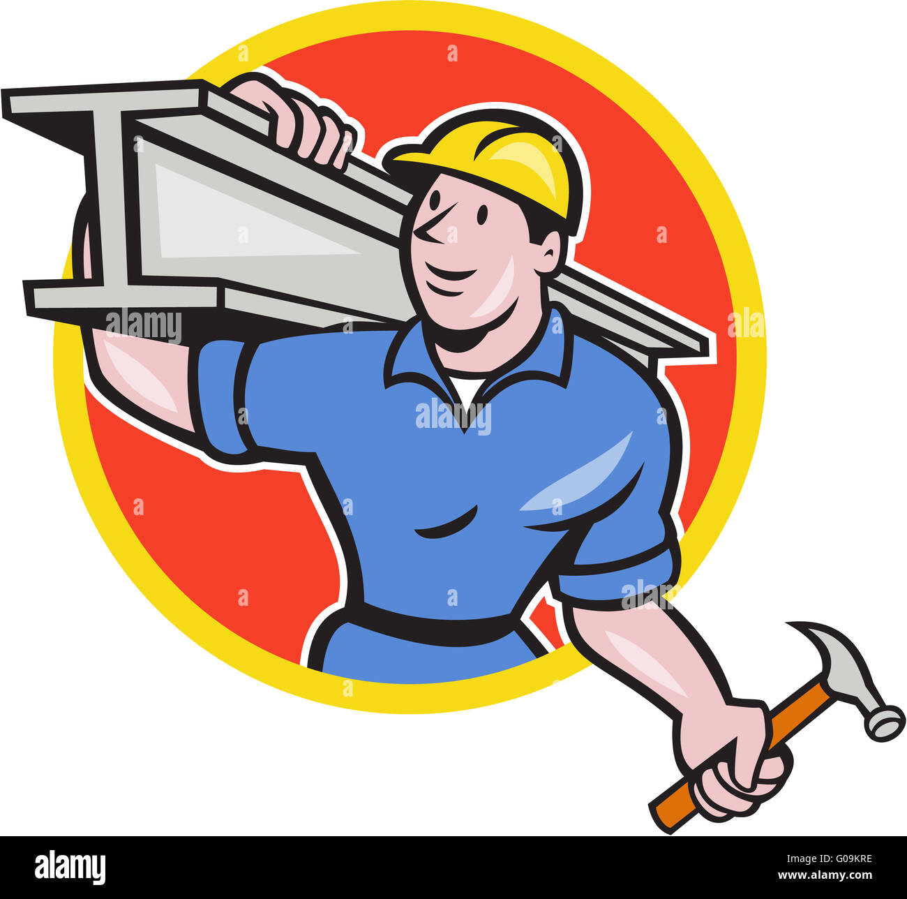 Construction Steel Worker Carry I-Beam Circle Cartoon Stock Photo - Alamy
