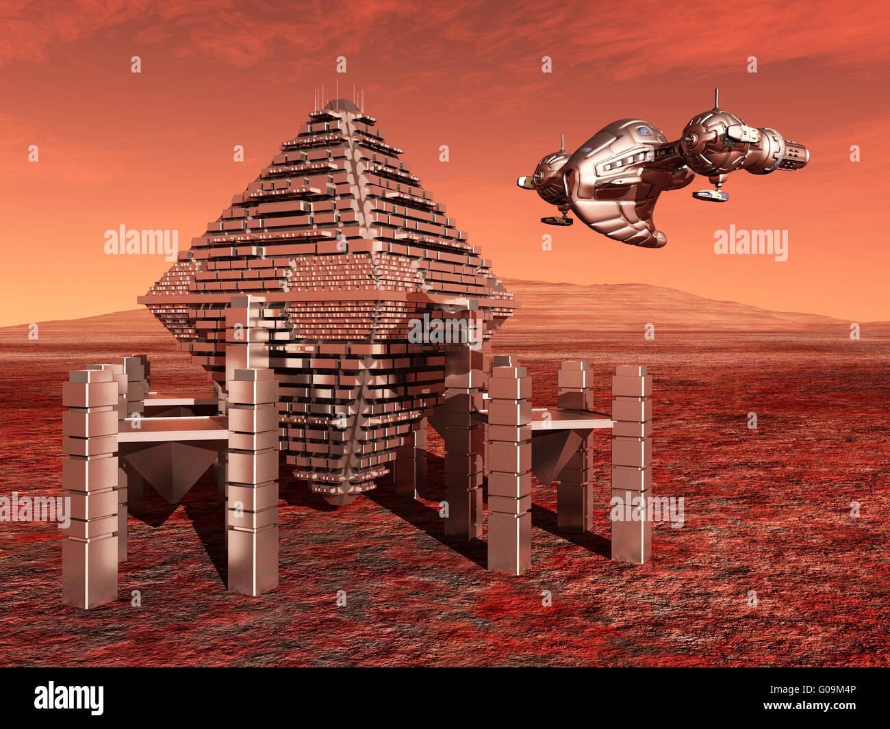 Mars with Space Station and Spaceship Stock Photo - Alamy