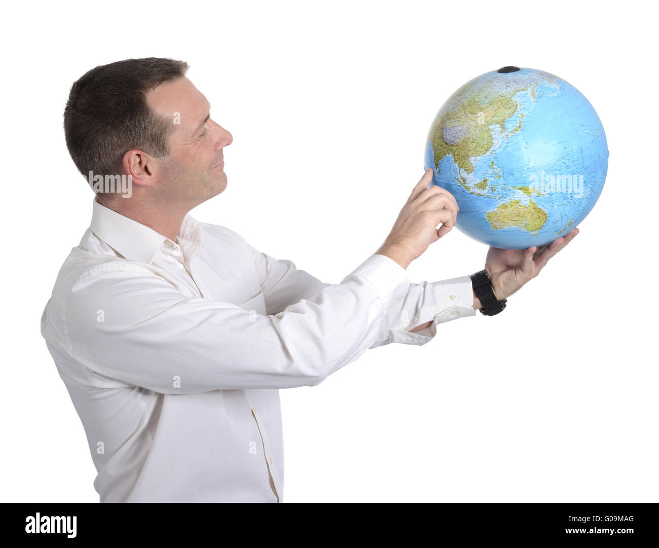 man with globe Stock Photo - Alamy