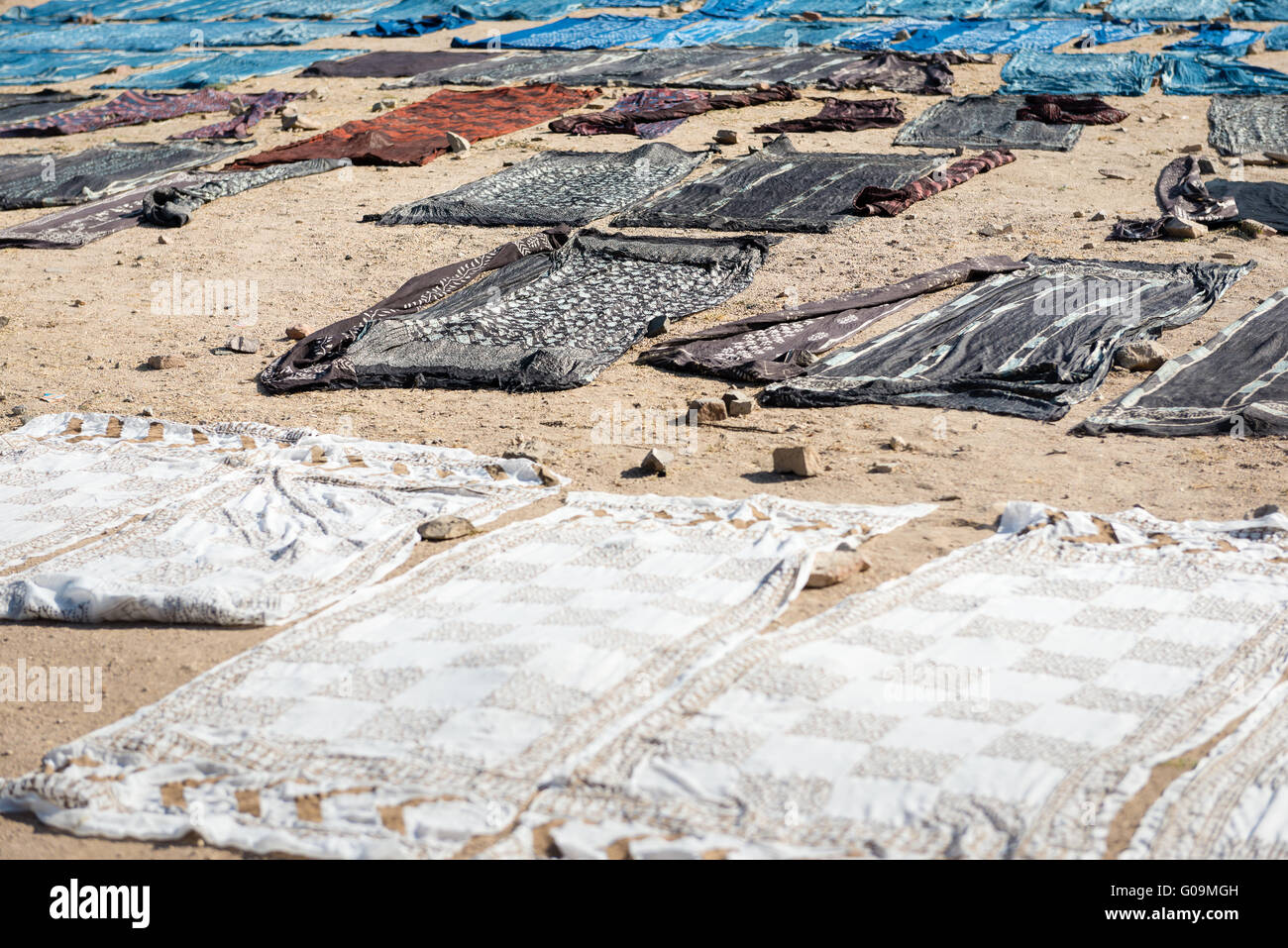 Fabric drying in sun after being block printed Stock Photo - Alamy