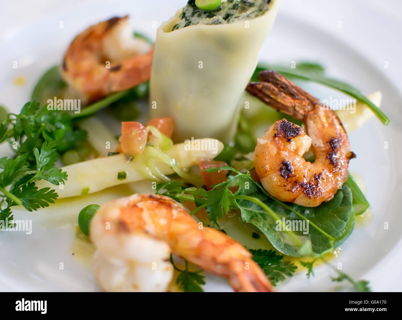 A gourmet plate of shrimps Stock Photo - Alamy