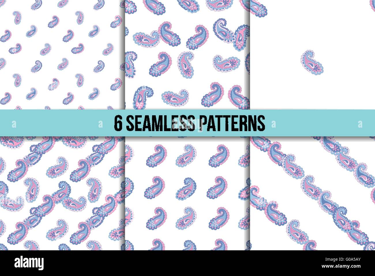 Vector illustration of seamless paisley pattern set Stock Vector Image ...