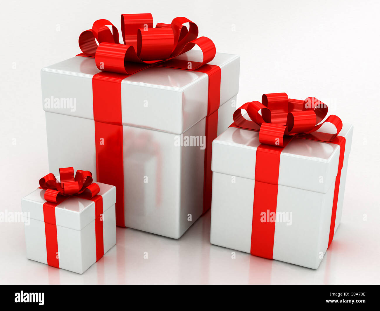 white gift boxes with red ribbon Stock Photo - Alamy