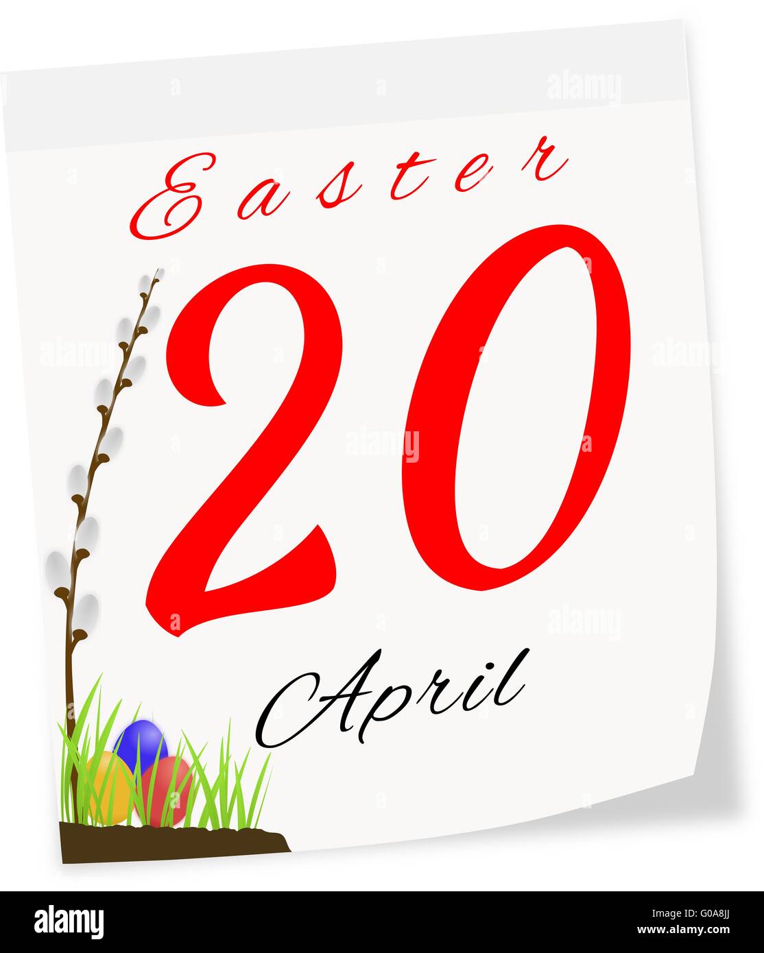 Calendar page with date of Easter-20.04.2014 isolated on a white ...