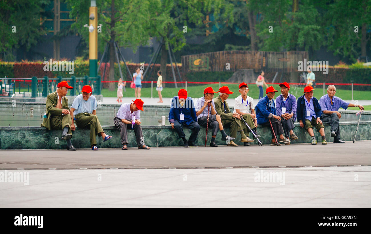 Chengdu, Sichuan province, China - The view of many old men sitting on ...