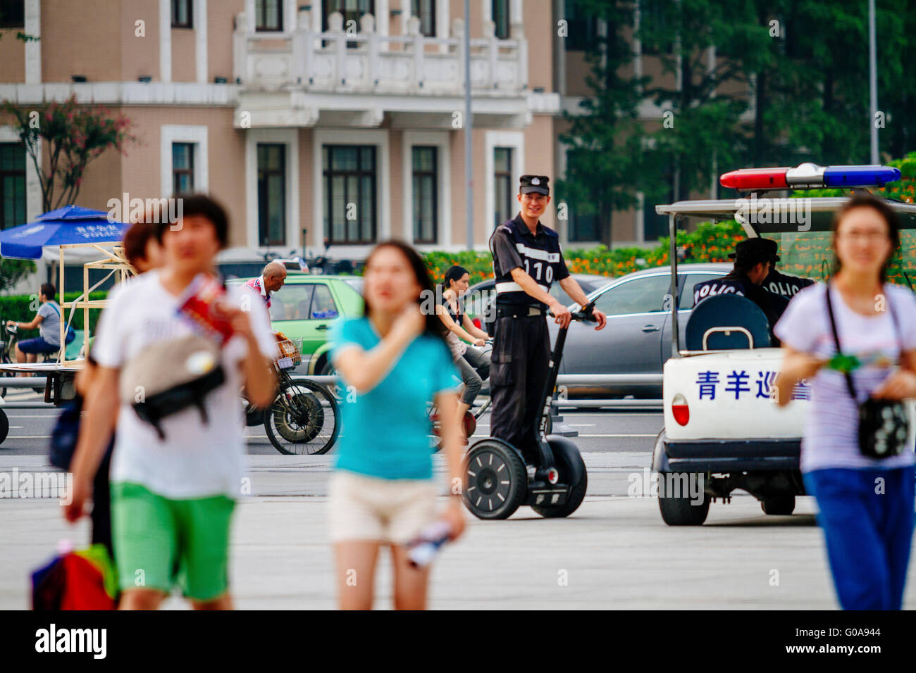 Chengdu, Sichuan province, China - The view of the policeman patrolling ...