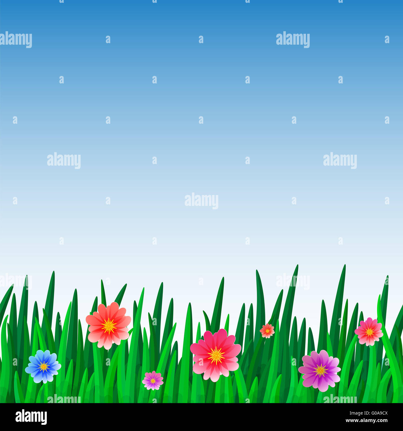 repeating pattern tile of grass with flowers and sky Stock Photo - Alamy