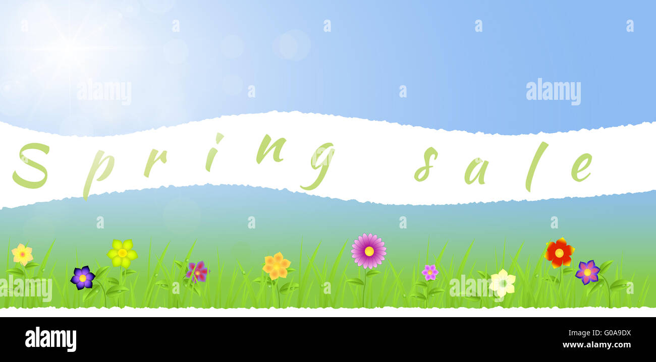 Torn paper middle spring landscape with flowers Stock Photo - Alamy