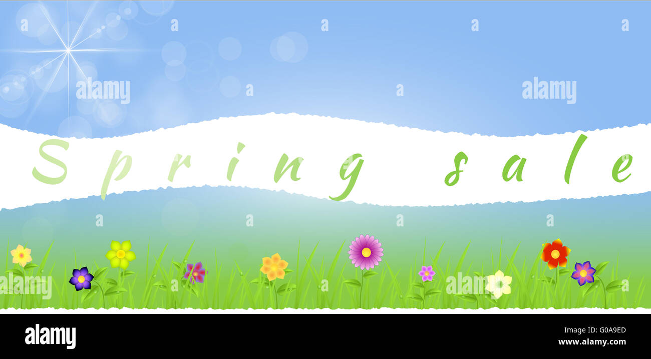 Torn paper middle spring landscape with flowers Stock Photo - Alamy