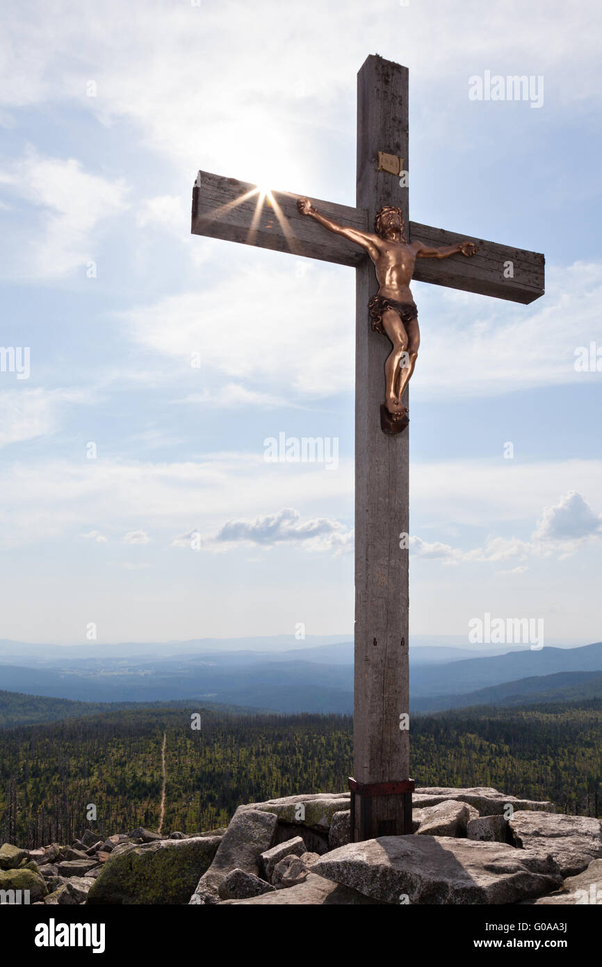 Summit cross of mount Lusen 1373 m Stock Photo - Alamy