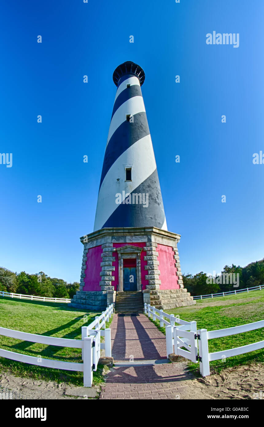 Diagonal black and white stripes mark the Cape Hatteras lighthouse at ...