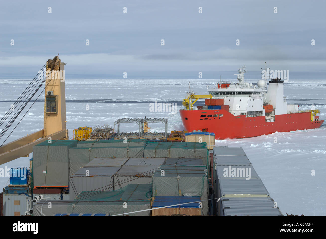 Icebreaker ship in the sea of Antarctic Stock Photo - Alamy