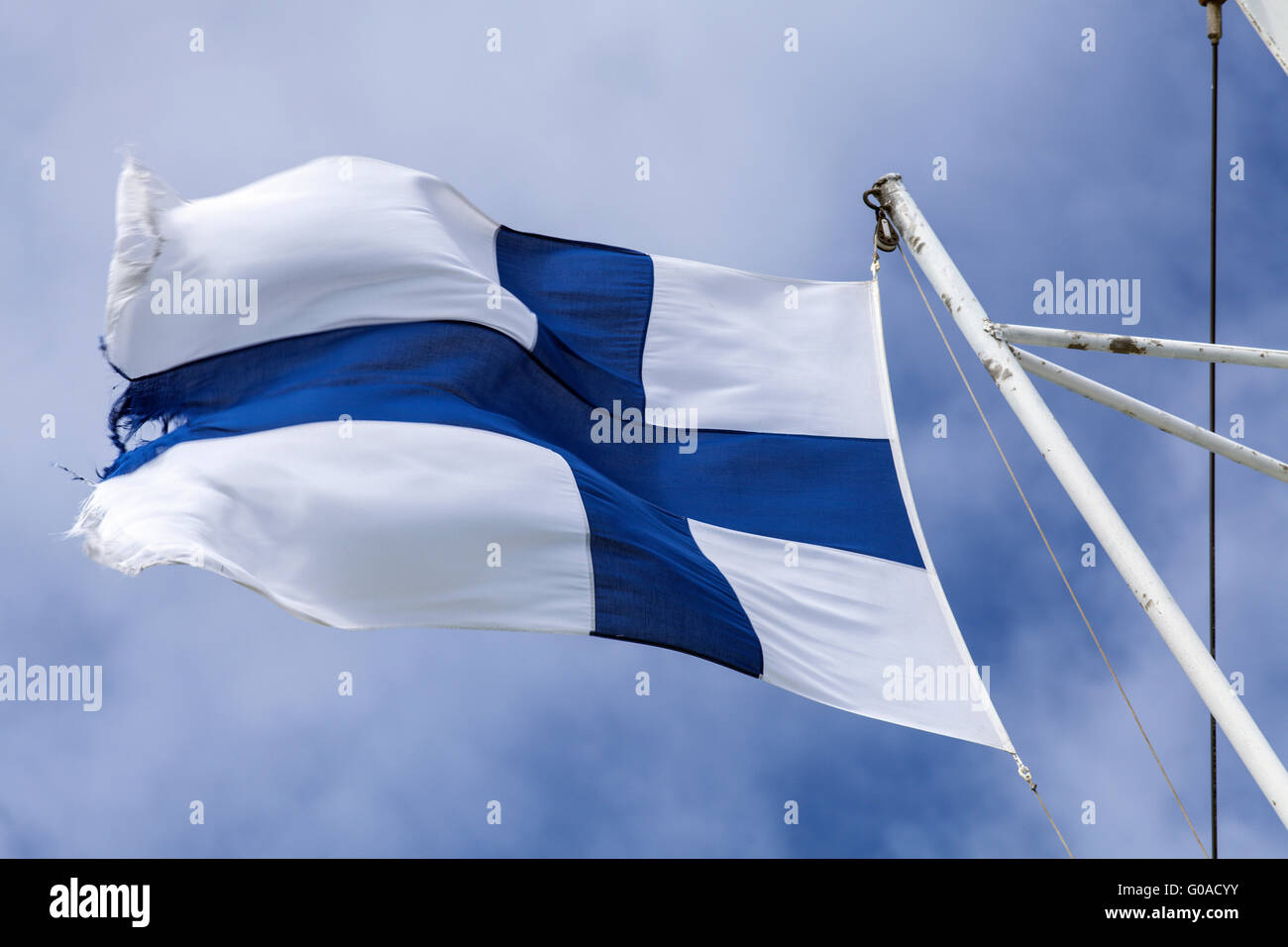 Finland, Finnish Standard. White and blue. On top of a ship. Strong ...