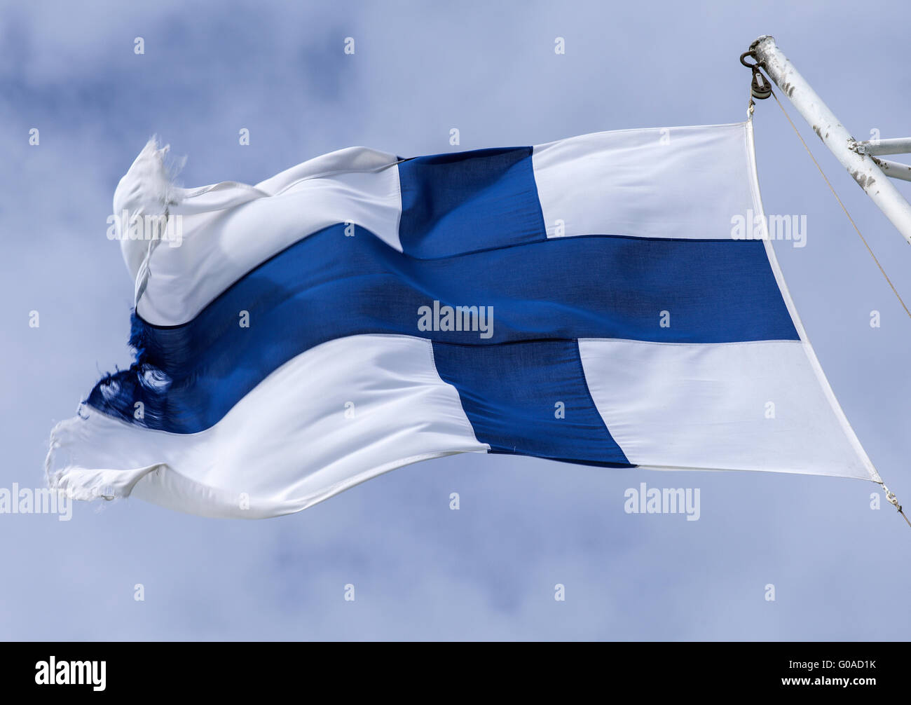 Finland, Finnish Standard. White and blue. On top of a ship. Strong ...