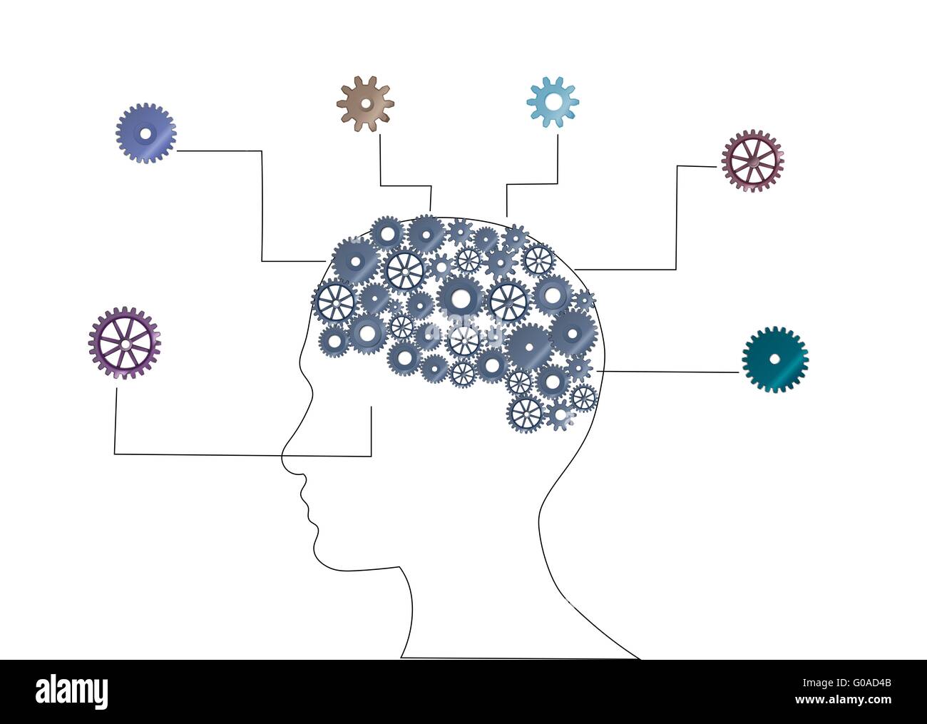 Illustration of a brain with many ideas on a white background Stock ...