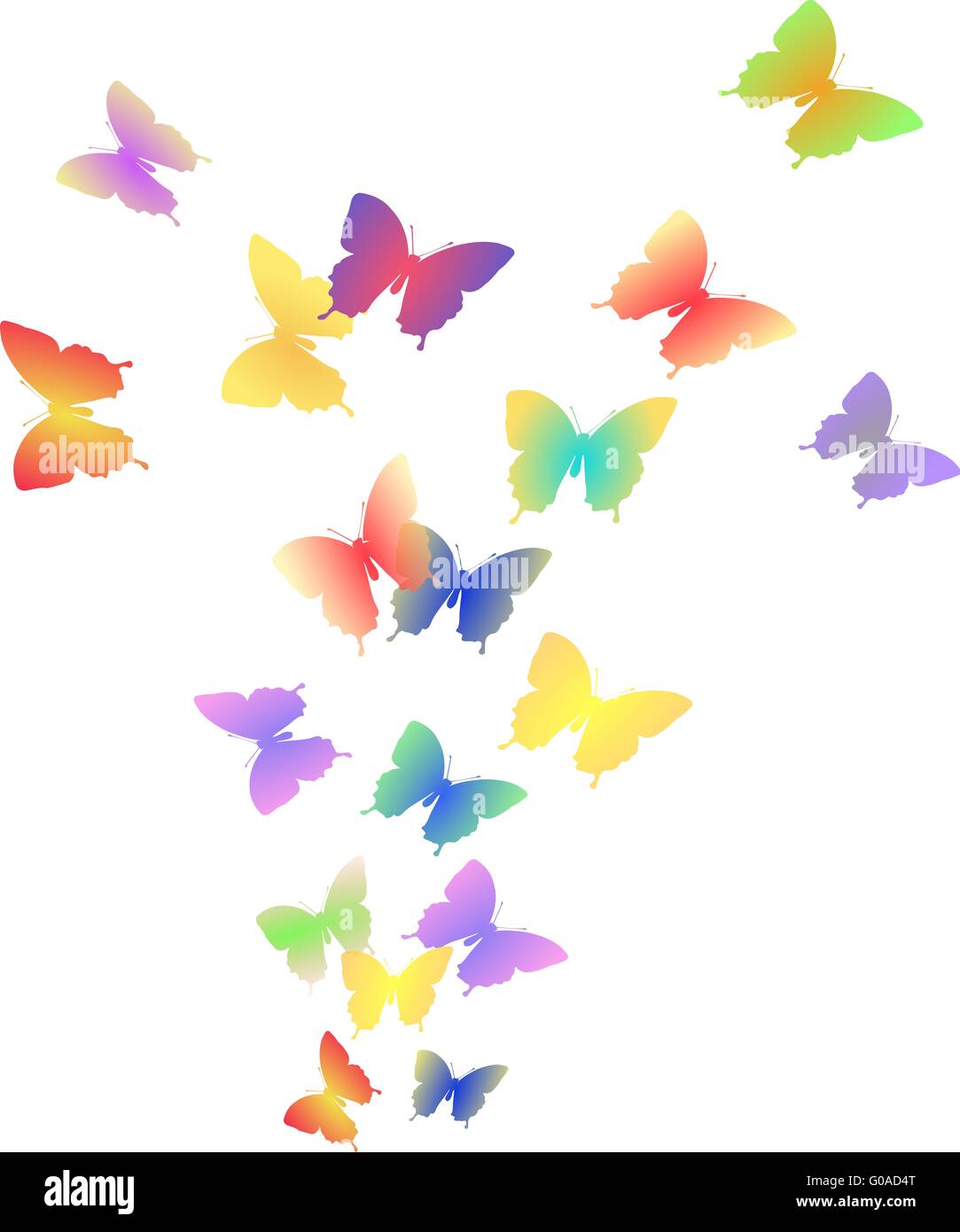Illustration of flock of colorful butterflies isolated on a white ...